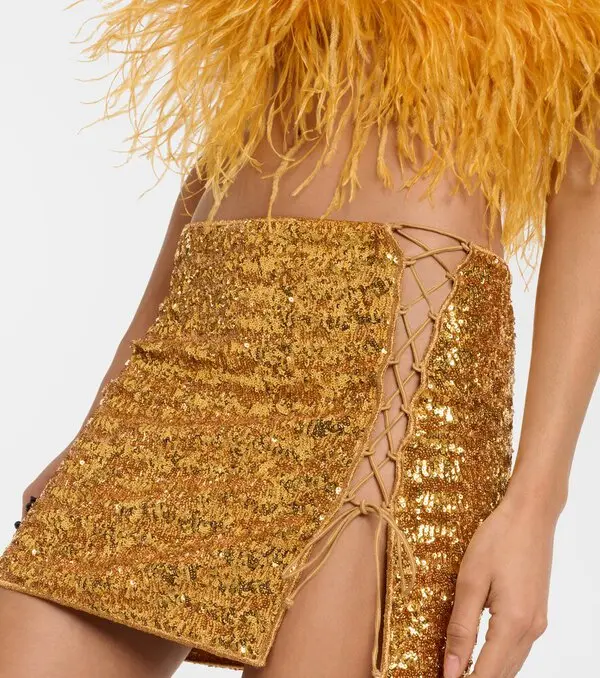 Oseree Feather-trimmed Sequin Miniskirt
