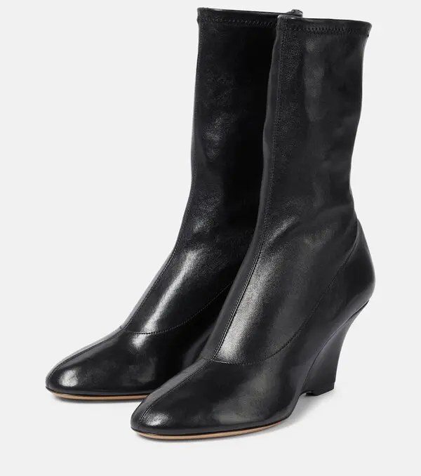 Khaite Apollo Wedge Leather Ankle Boots