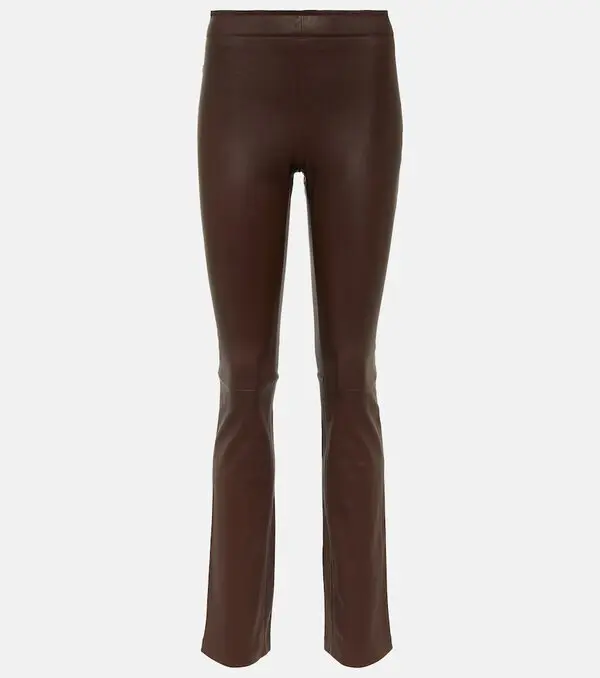 Stouls Leather Bootcut Pants - Brown