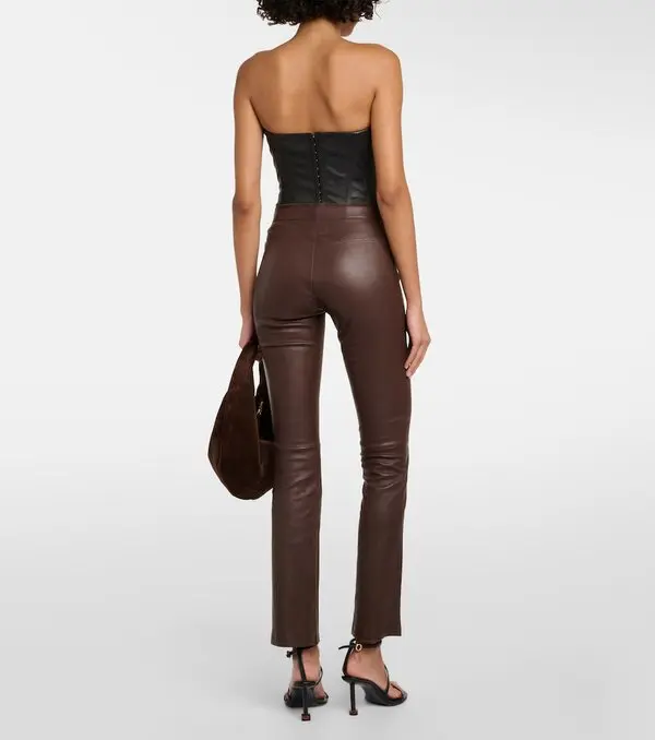 Stouls Leather Bootcut Pants - Brown