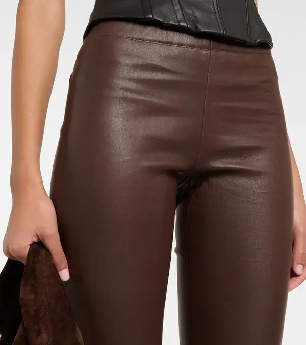 Stouls Leather Bootcut Pants - Brown