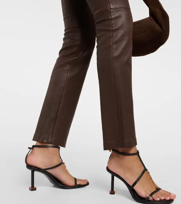 Stouls Leather Bootcut Pants - Brown