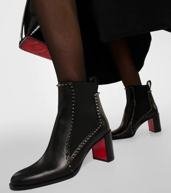CHRISTIAN LOUBOUTIN Out Line Spikes Leather Ankle Boots