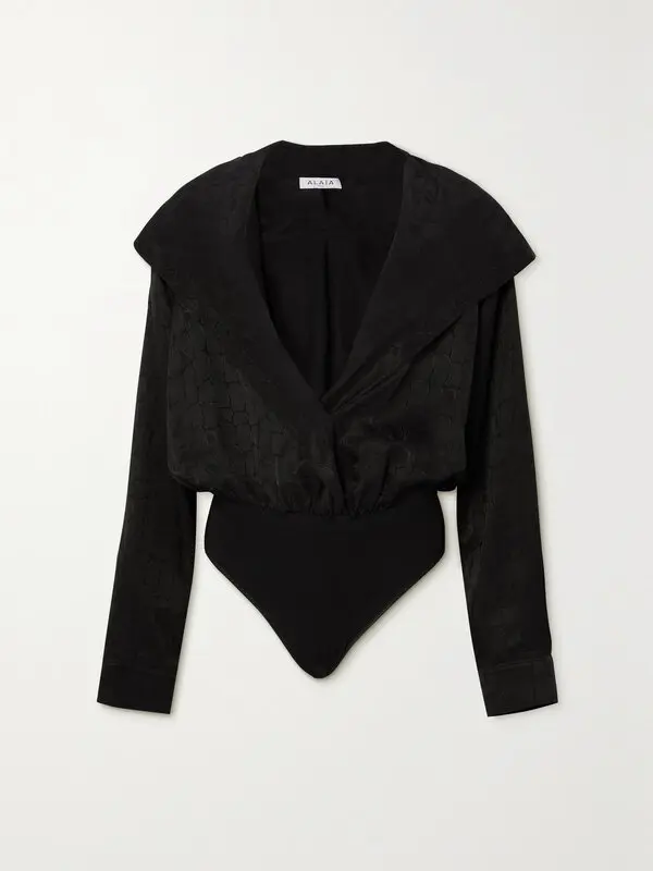 Alaïa Archetypes Hooded Satin-jacquard Bodysuit - Black