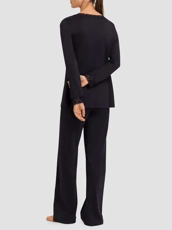 Hanro Mots Cotton 2-piece Pajama Set - Black