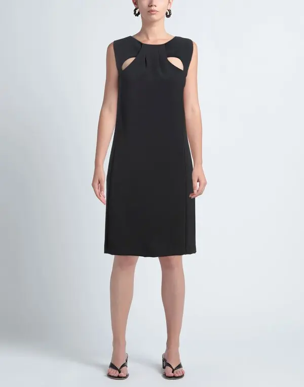 formal modest black dress Trapeze Dress With Buckle