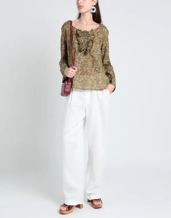 MANILA GRACE Woven Floral Print Top - Military Green