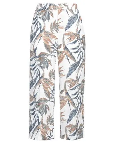 European Culture Linen Floral-print Cropped Pants - White