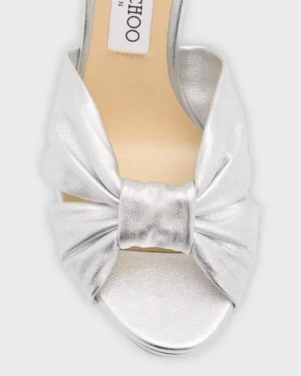 JIMMY CHOO Heloise Leather Platform Sandals - Silver