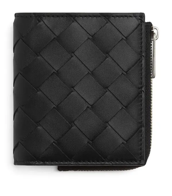Bottega Veneta Intrecciato Bifold Zipped Wallet - Grey
