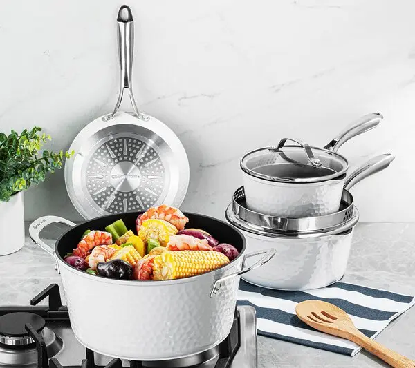 GRANITESTONE Charleston Hammered White 15 Piece Cookware Set