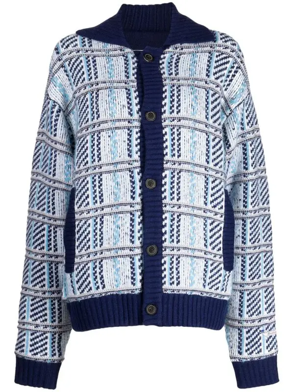 ADER ERROR Checkered Ribbed Cardigan - Blue