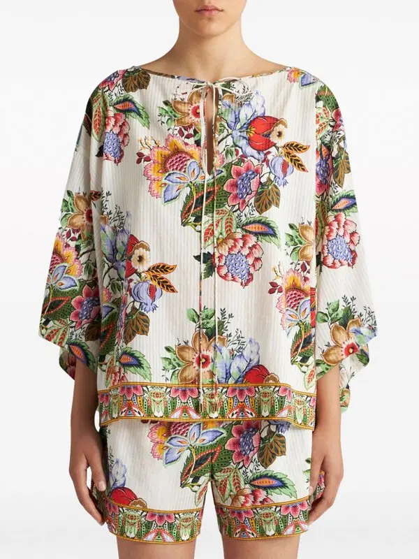 Etro Floral-print Draped Blouse - Neutrals