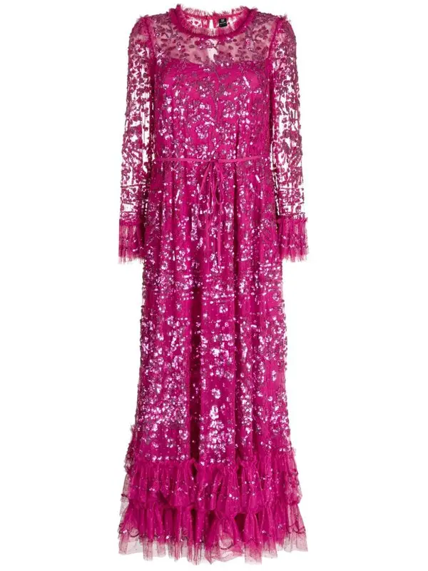 NEEDLE & THREAD Sequinned Ruffled Maxi Dress