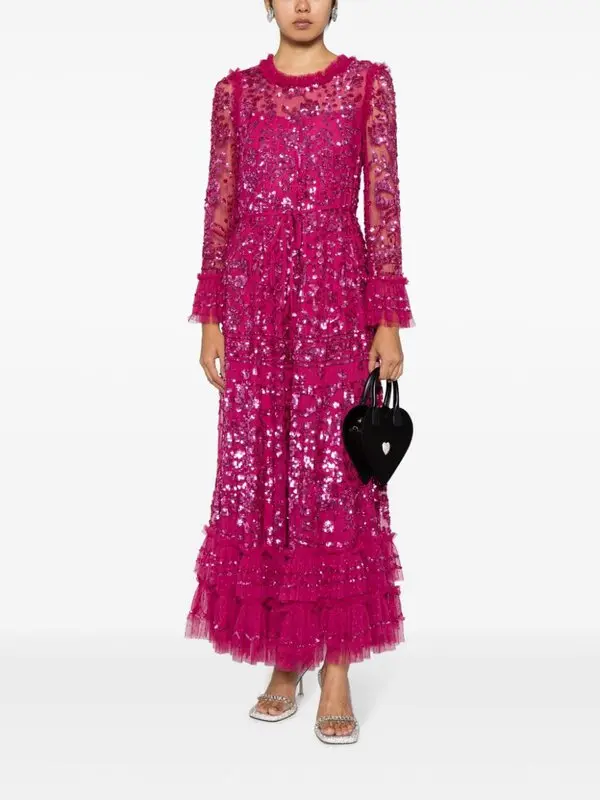 NEEDLE & THREAD Sequinned Ruffled Maxi Dress
