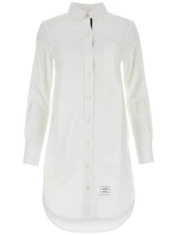 Thom Browne Oxford Grosgrain Placket Mini Shirtdress - White