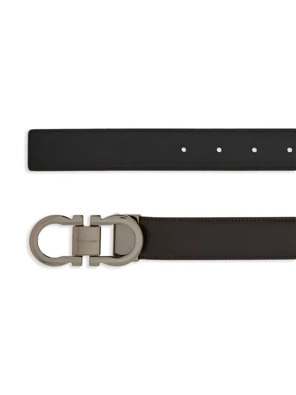 FERRAGAMO Reversible Gancini Leather Belt - Black
