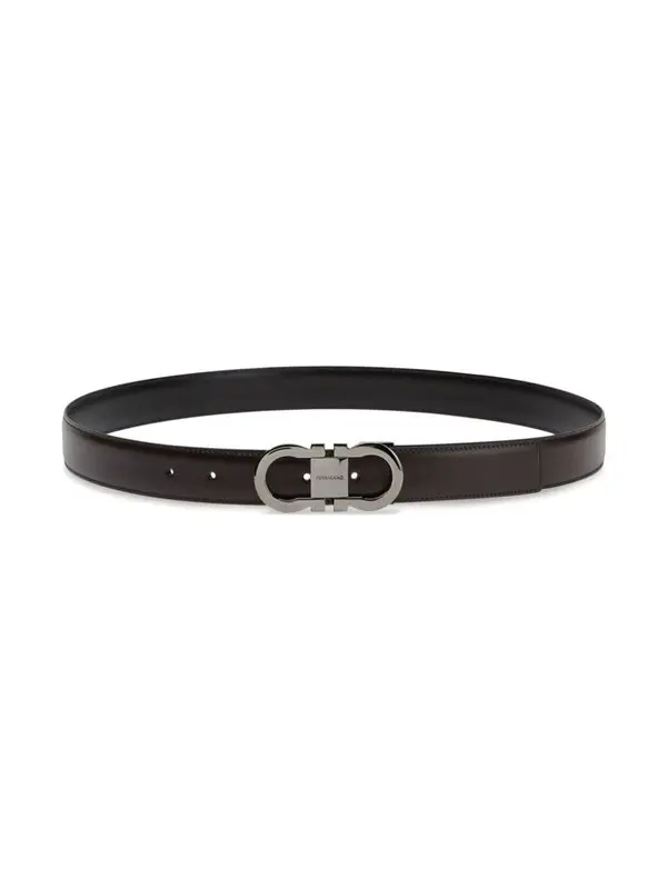 FERRAGAMO Reversible Gancini Leather Belt - Black