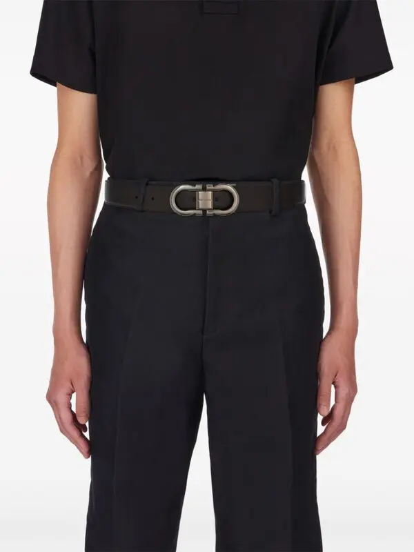 FERRAGAMO Reversible Gancini Leather Belt - Black