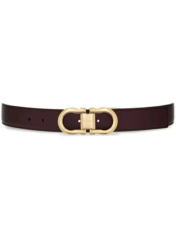 FERRAGAMO Reversible Gancini Leather Belt - Black