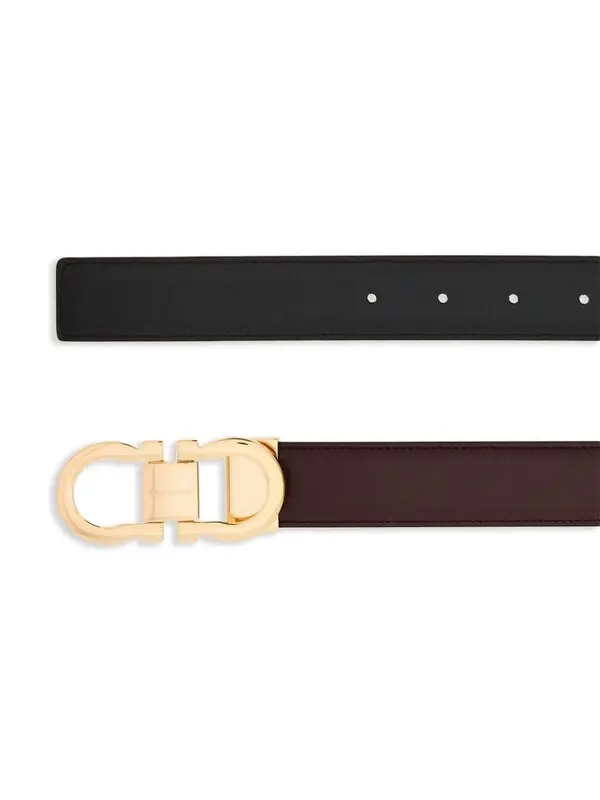 FERRAGAMO Reversible Gancini Leather Belt - Black