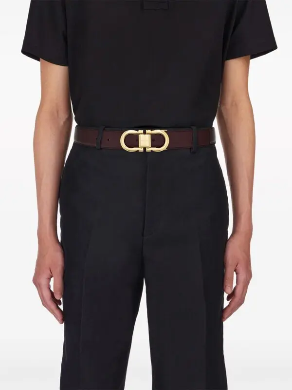 FERRAGAMO Reversible Gancini Leather Belt - Black