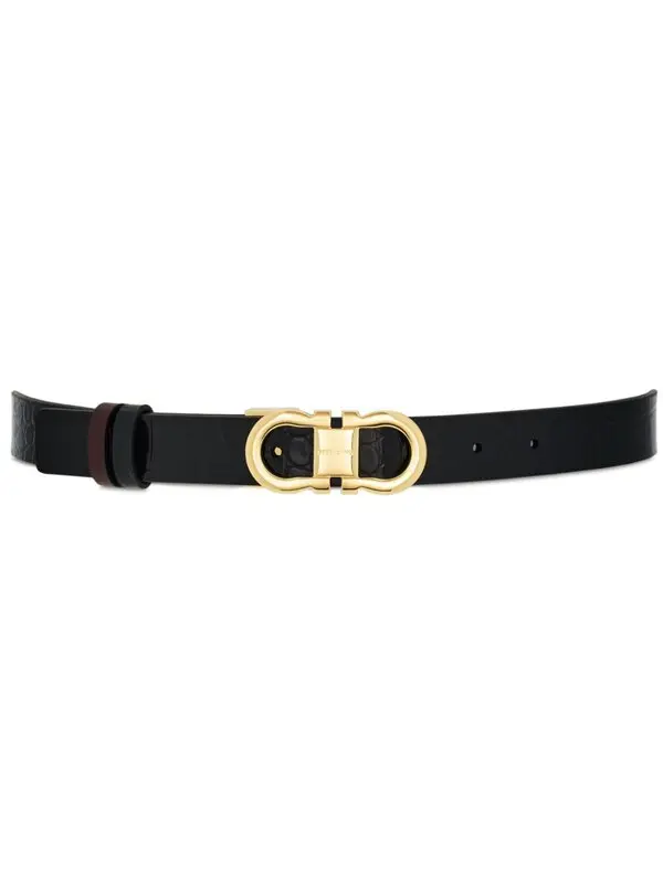 FERRAGAMO Gancini Buckle Leather Belt - Black
