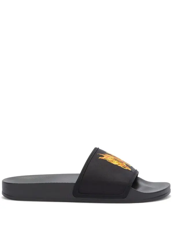Palm Angels Monogram-embossed Pool Slides - Black