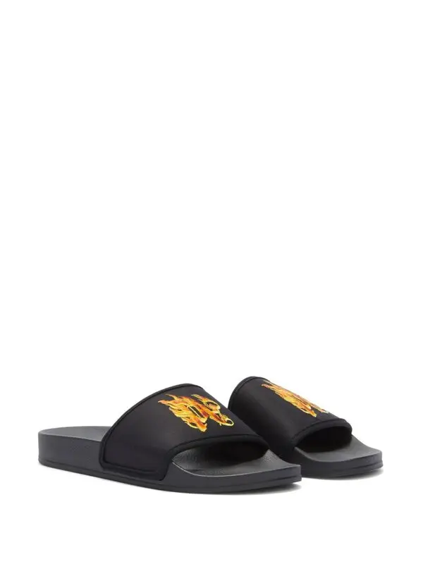 Palm Angels Monogram-embossed Pool Slides - Black