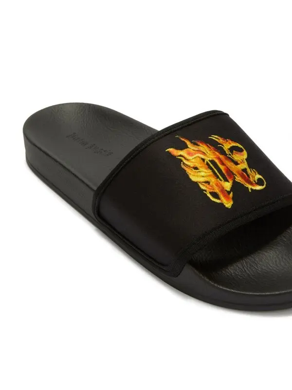 Palm Angels Monogram-embossed Pool Slides - Black