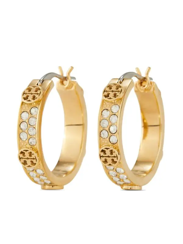 Tory Burch Small Miller Crystal Hoop Earrings - Gold