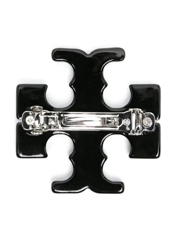 Tory Burch Double T Crystal-Embellished Hair Clip - Black  display picture 2
