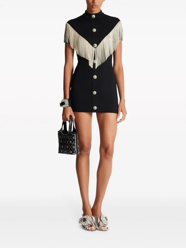 Balmain High-neck Mini Dress With Fringe