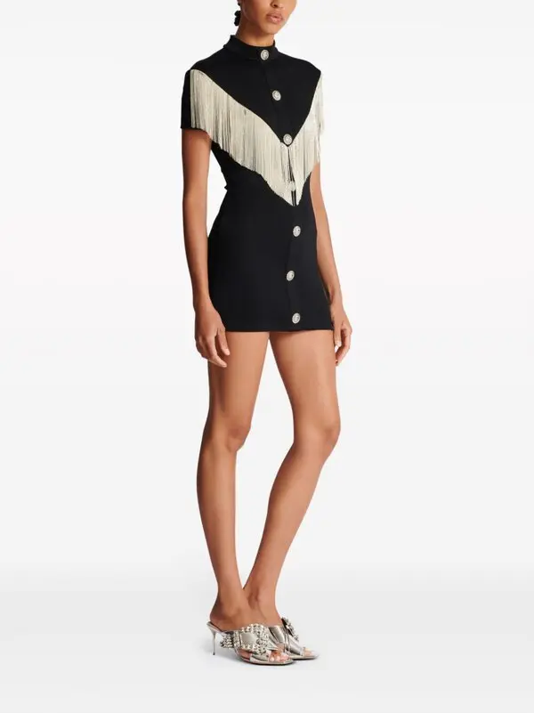 Balmain High-neck Mini Dress With Fringe