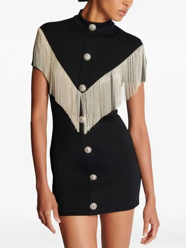 Balmain High-neck Mini Dress With Fringe