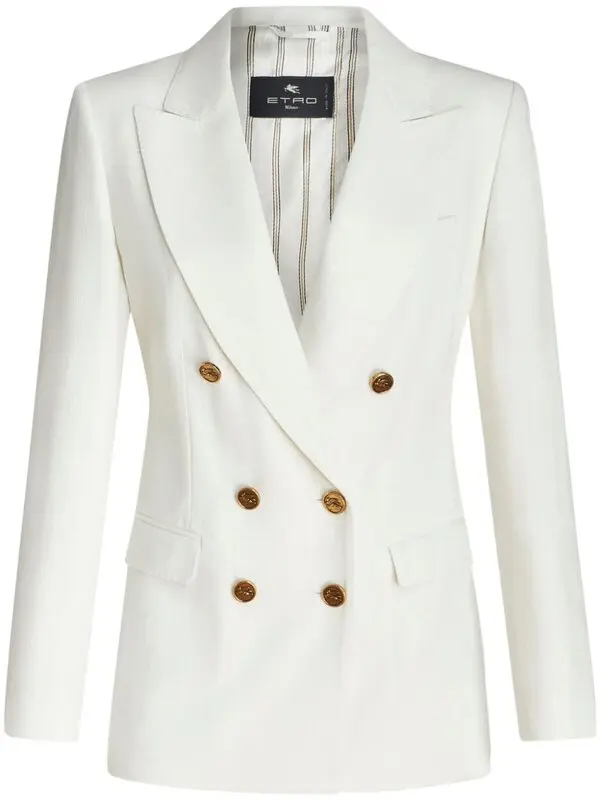 Etro Slub-texture Double-breasted Blazer - White