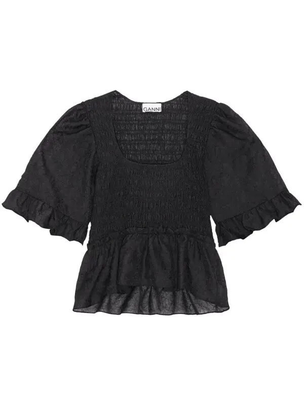 GANNI Crinkled Georgette Smock Blouse