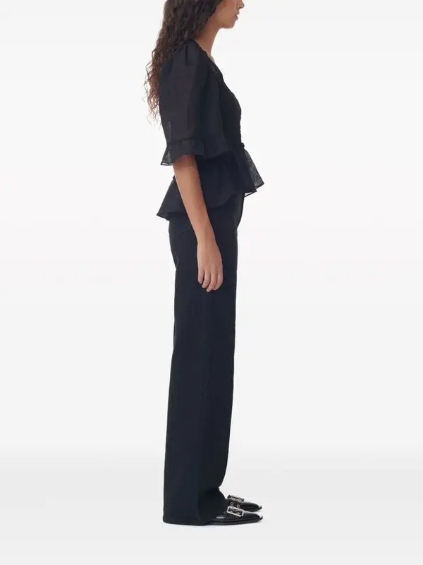 GANNI Crinkled Georgette Smock Blouse