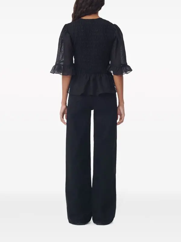 GANNI Crinkled Georgette Smock Blouse