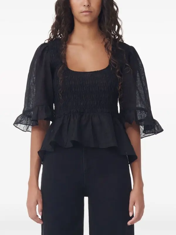 GANNI Crinkled Georgette Smock Blouse