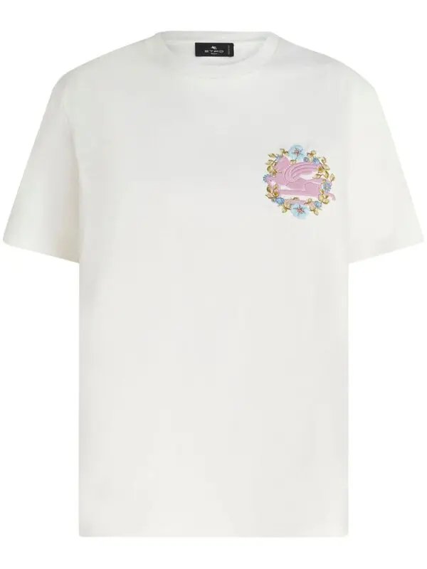 Etro Pegaso-embroidered T-shirt - White
