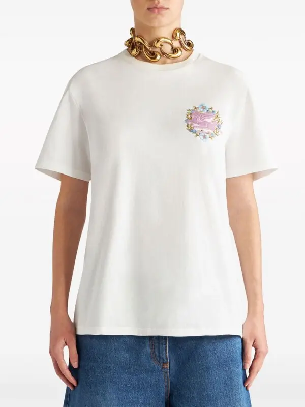 Etro Pegaso-embroidered T-shirt - White