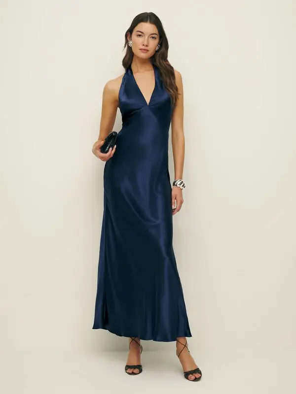 REFORMATION Daniela Silk Maxi Dress - Blue