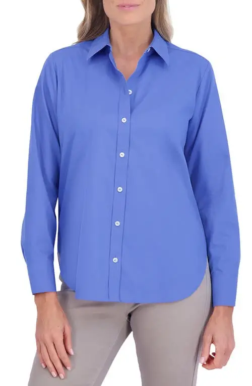 Foxcroft Meghan Solid Cotton Button-up Shirt - Cornflower