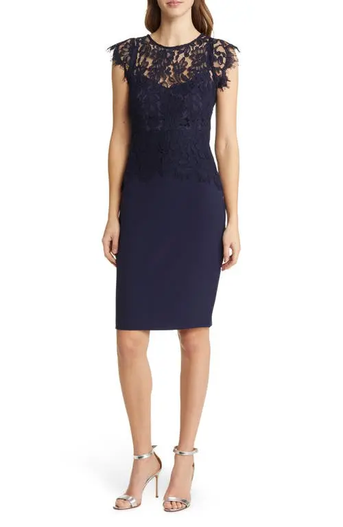 Vince Camuto Lace Bodice Sheath Dress In Navy - 60% Off | Editorialist