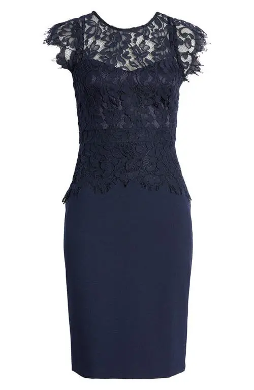 Vince Camuto Lace Bodice Sheath Dress In Navy - 60% Off | Editorialist
