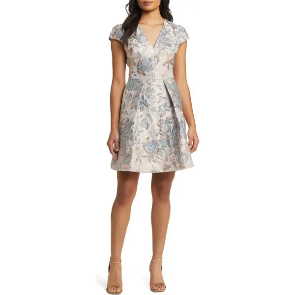 Vince Camuto Metallic Jacquard Fit Flare Dress In Blue 61% Off