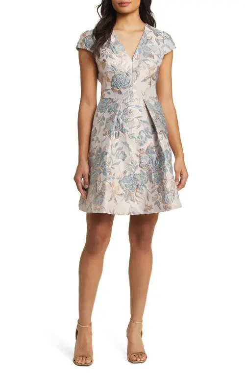 Vince Camuto Metallic Jacquard Fit Flare Dress In Blue 61% Off