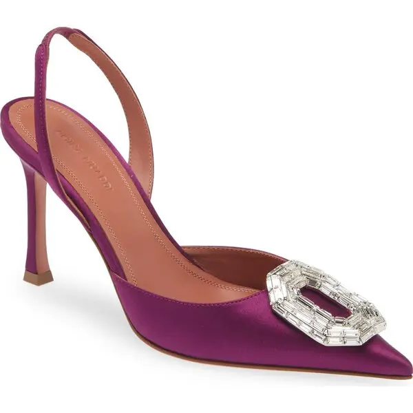 Amina Muaddi Camelia Crystal Buckle Slingback Pumps - Amethyst