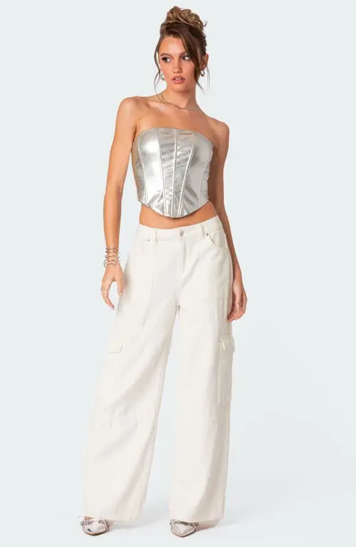 EDIKTED Mabel Metallic Faux Leather Corset Top